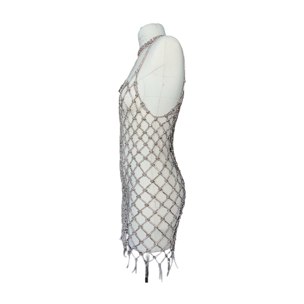 V-neck Rhinestone Crystal Net Dress Mini – Charmskool Shop
